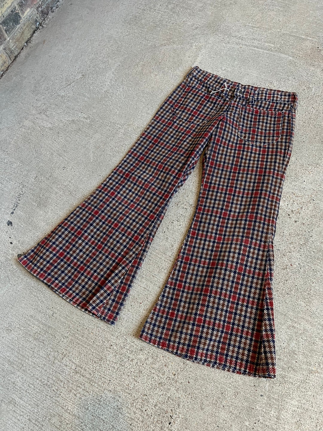 28 Waist, 1970s Big Yank Corduroy Bell Bottom Pants, Plaid, Low Rise - Etsy