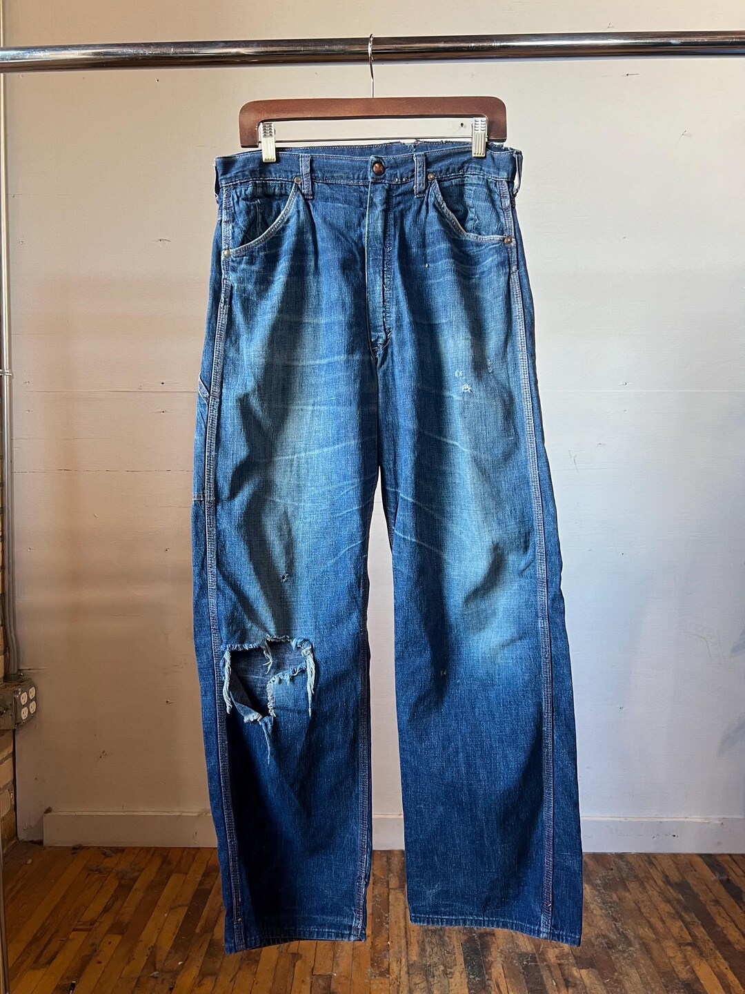 31 Waist, Vintage 1950s Carpenter Jeans, Workwear, Denim, Sanforized, B ...