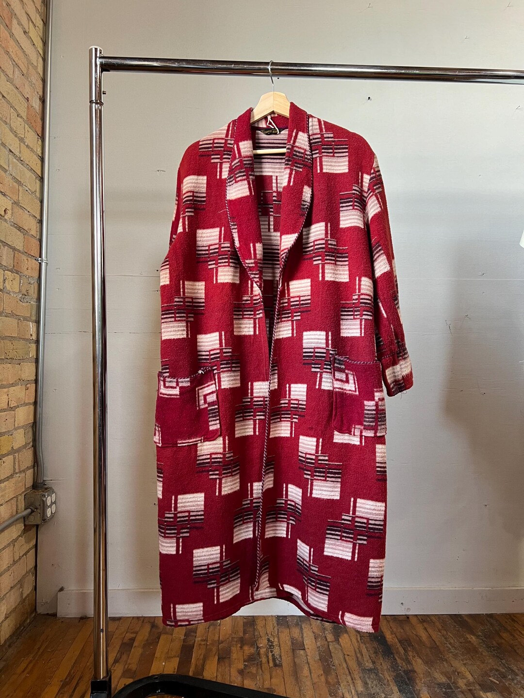 Vintage 1950s Beacon Red Patterned Robe, Acrylic Cotton - Etsy