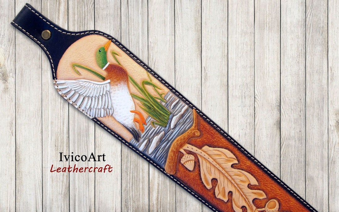 Hand Tooled Leather Sling: Duck Design, Adjustable Strap - Etsy