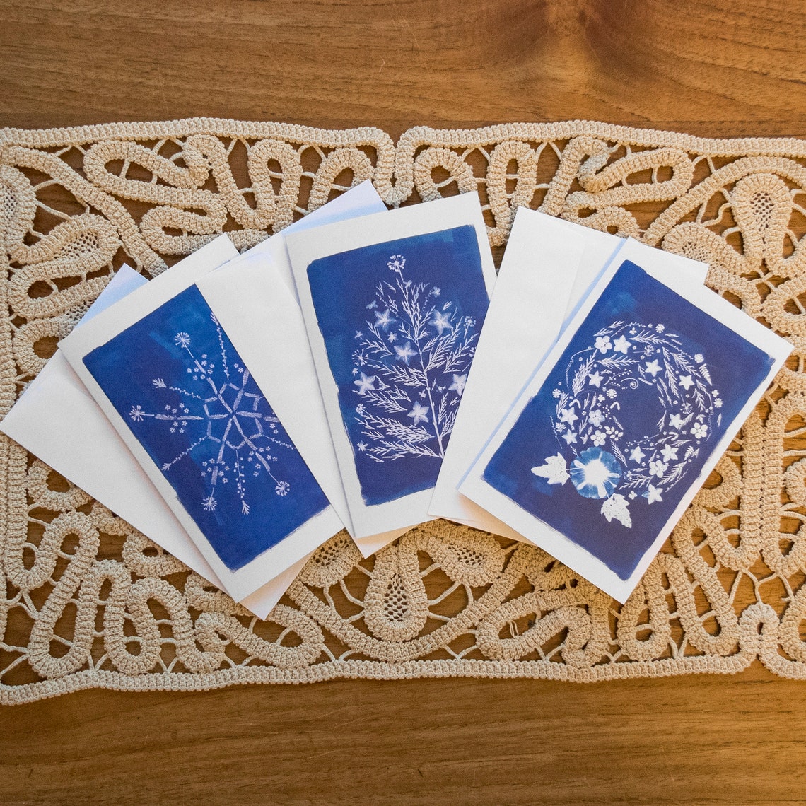 Pack 3 Christmas Cards Cyanotype - Etsy UK