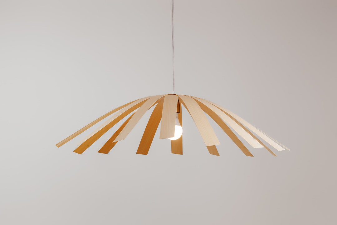 Modern Hexagonal Wood Veneer Pendant Chandelier - Handcrafted Designer ...