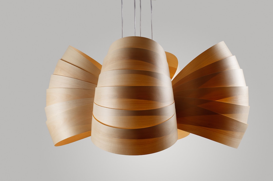 Handmade Wood Veneer Pendant Light Geometric Sustainable Chandelier ...