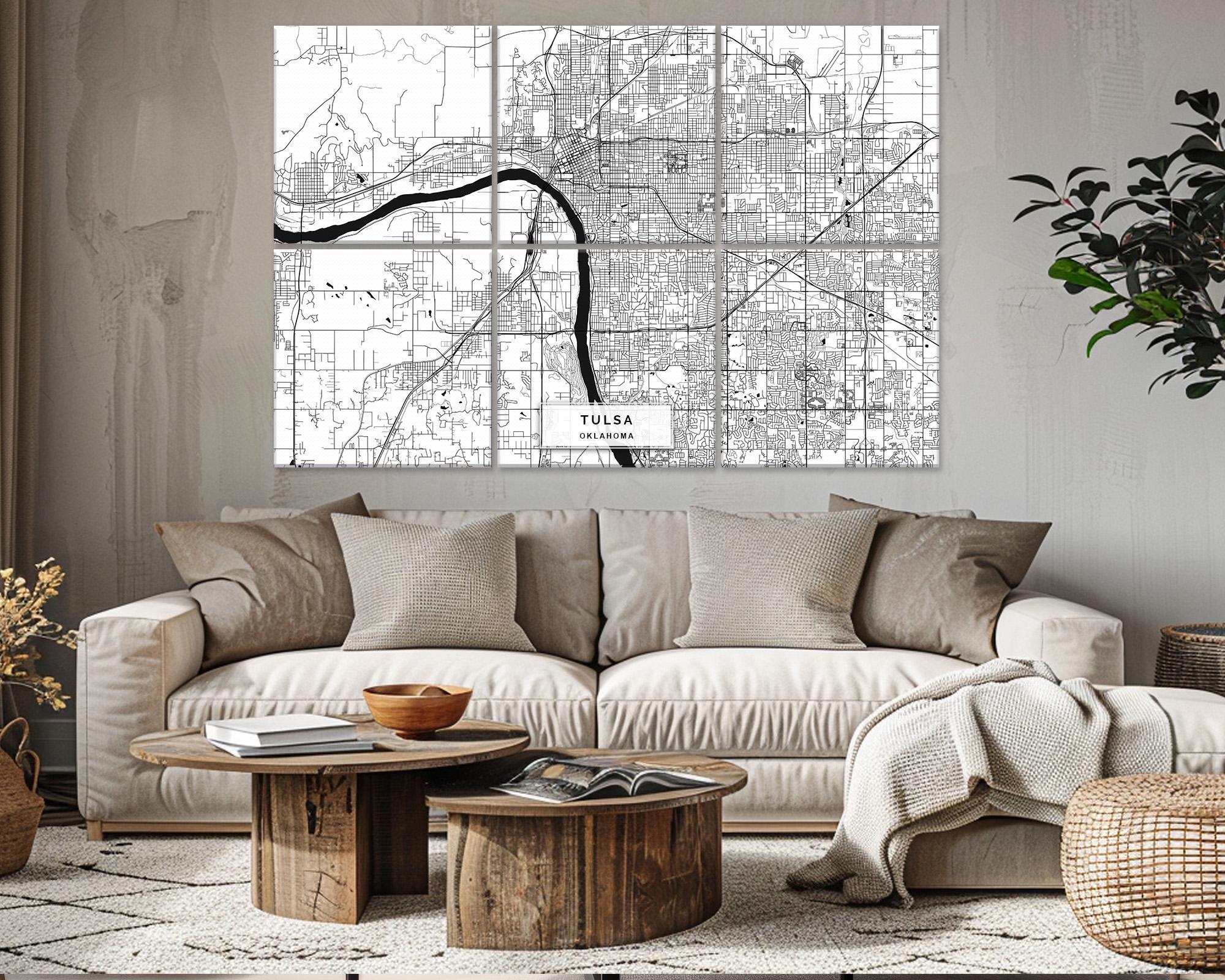 Map of Tulsa on Canvas – Triptych 3 Panels, Customizable Colors ...