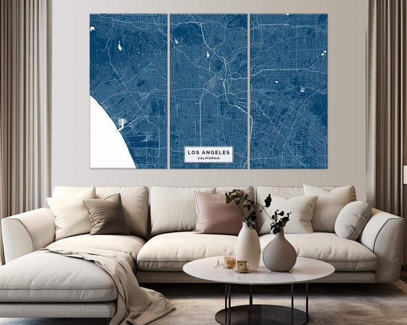 Mapa de Los Ángeles en Lienzo – Tríptico 3 Paneles, Colores ...
