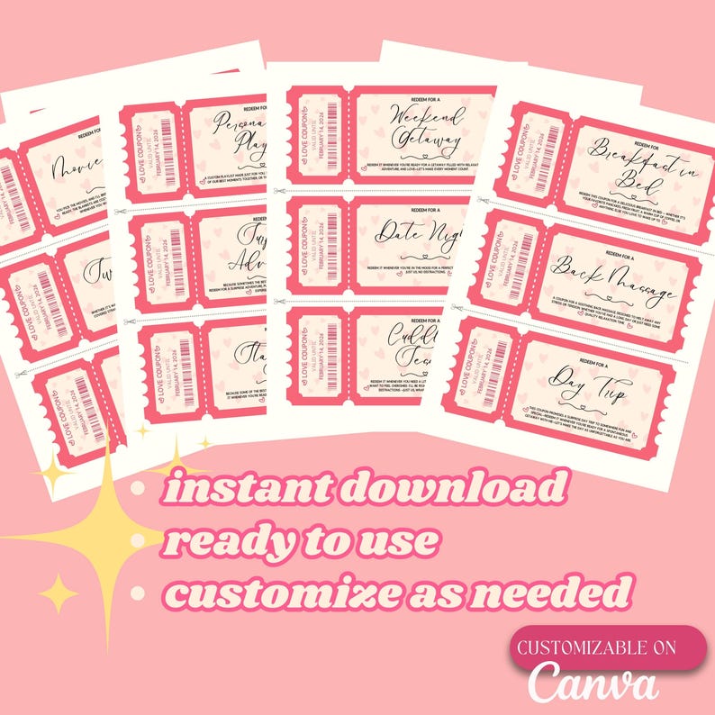Digital Love Coupons: DIY Printable Canva Template - Customize Your Own ...