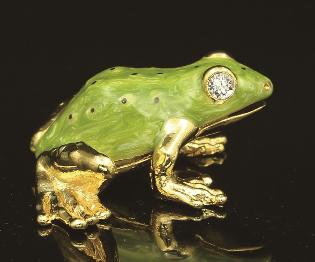 Hand Enameled 24K Gold Plated Green Frog Decorated W/ Swarovski ...