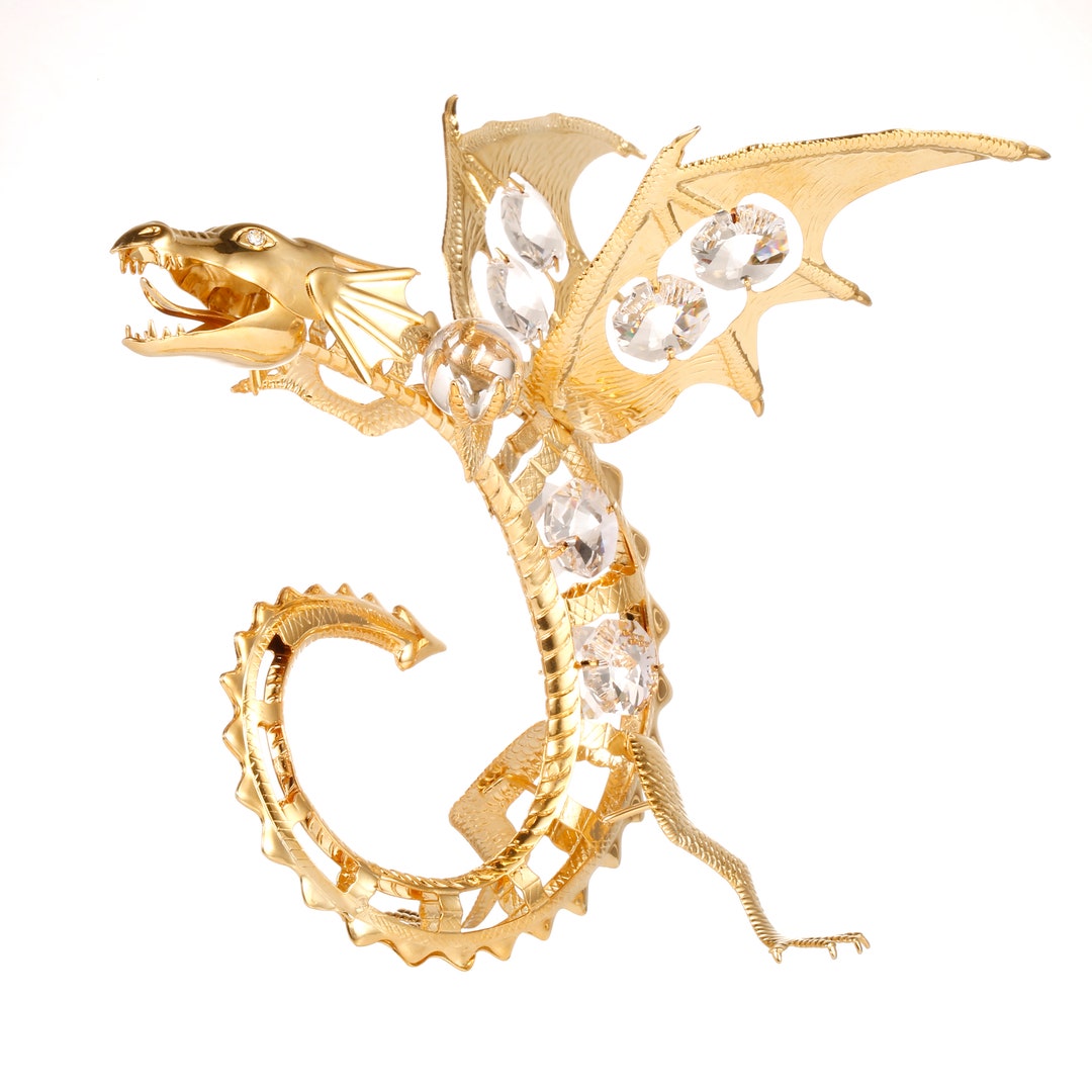 Handmade 24K Gold Plated Medieval Dragon Hand Decorated W/ Swarovski ...