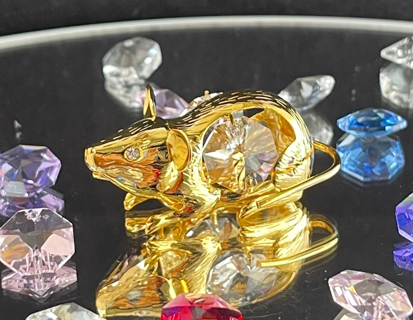 Swarovski Crystal Handcrafted Studded Mouse 24K Gold Plated Miniature ...