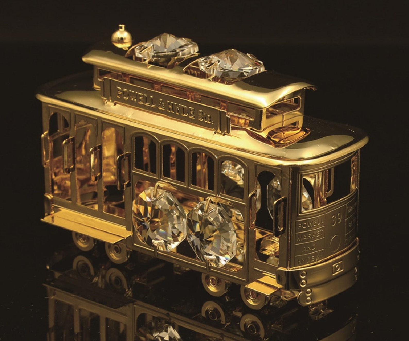 Handmade 24K Gold Plated Cable Car Hand Decorated W/ Swarovski Crystals ...