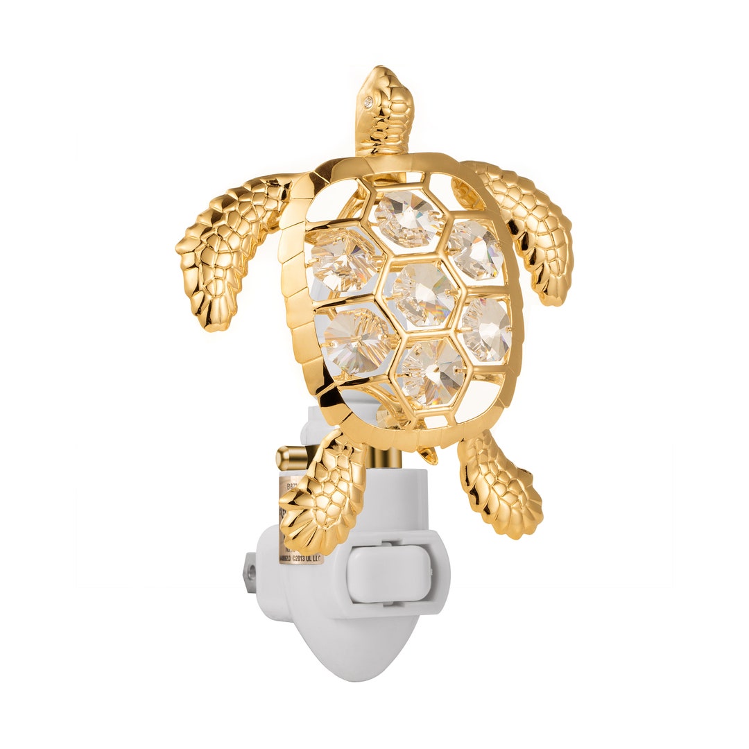 24K Gold Plated Sea Turtle Handcrafted Luxury Night Light Decorated ...