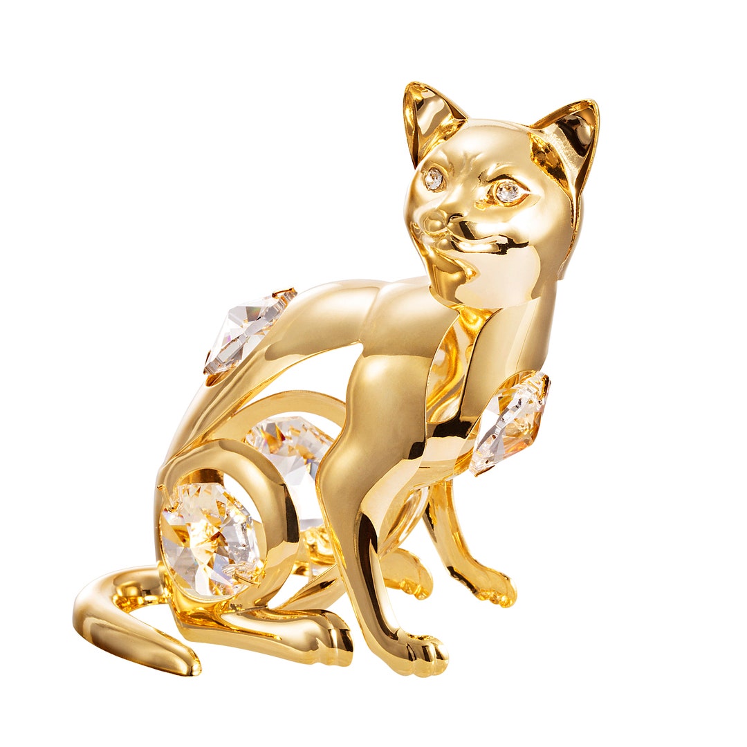 Handmade 24K Gold Plated Kitty Cat Hand Decorated With Swarovski ...