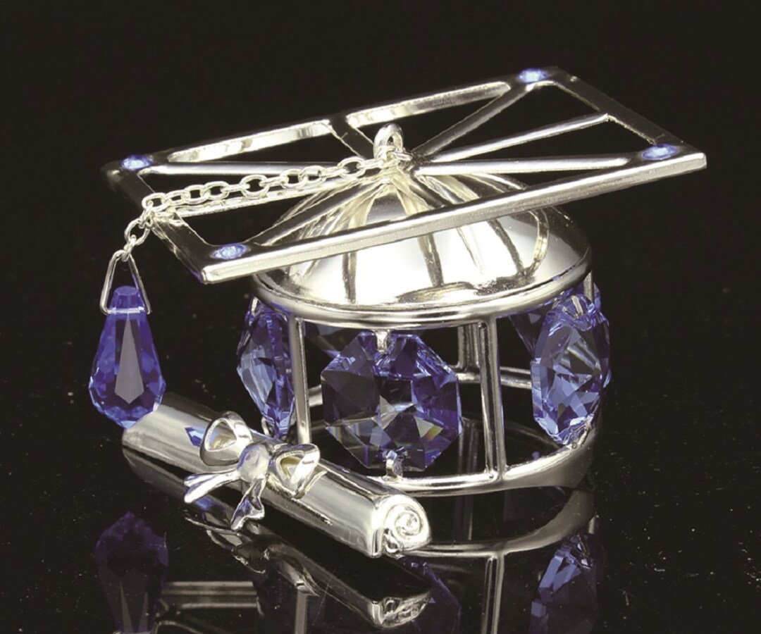 Swarovski Sapphire Crystal Studded Silver Graduation Hat Figurine ...