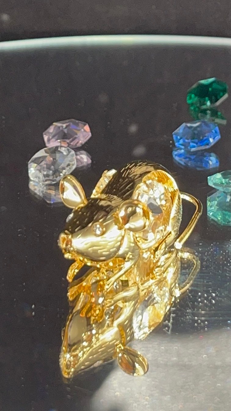Swarovski Crystal Handcrafted Studded Mouse 24K Gold Plated Miniature ...