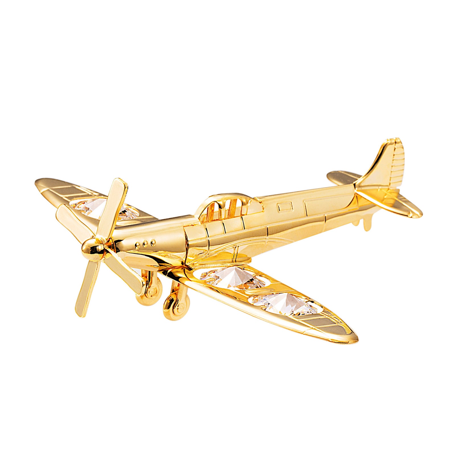 Handmade 24K Gold Plated Spitfire War Plane Hand Decorated W/ Swarovski ...