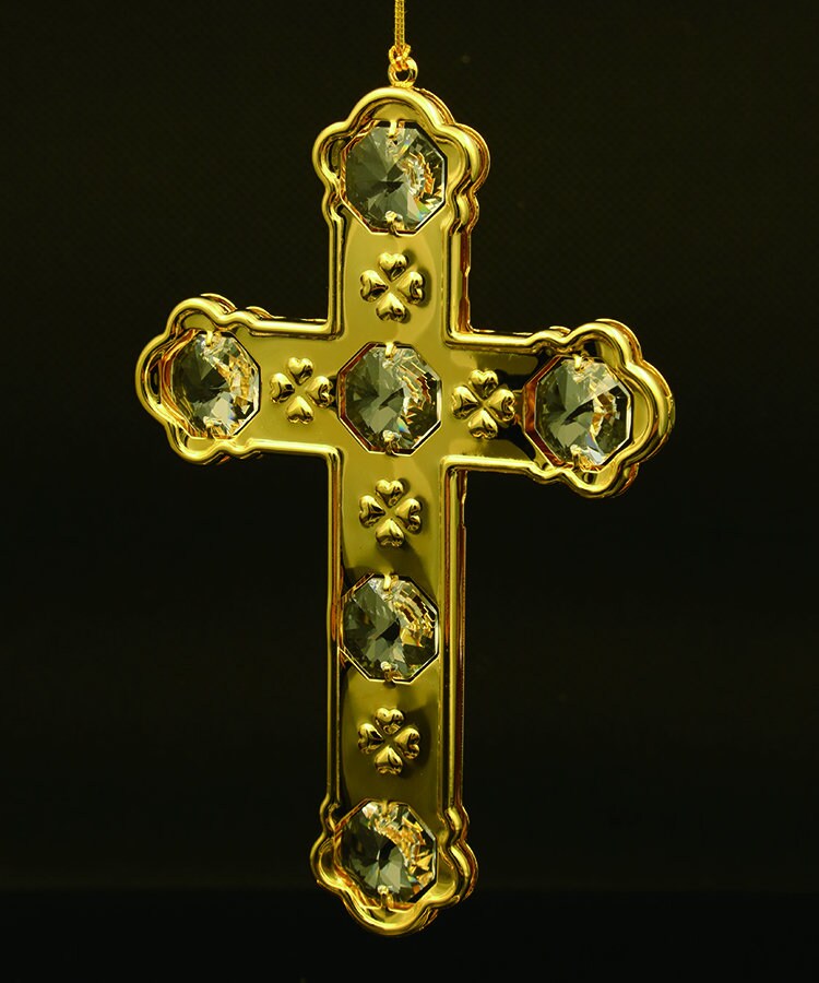 Handmade 24K Gold Silver Plated Holy Cross Hand Decorated Swarovski ...