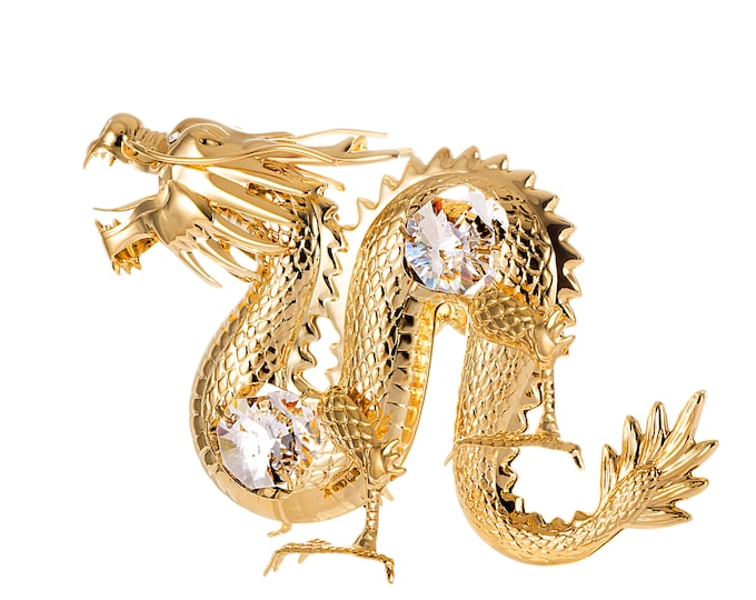 Beaded Gold Dragon Pin, Embroidered Chinese Dragon Brooch, Very Large ...