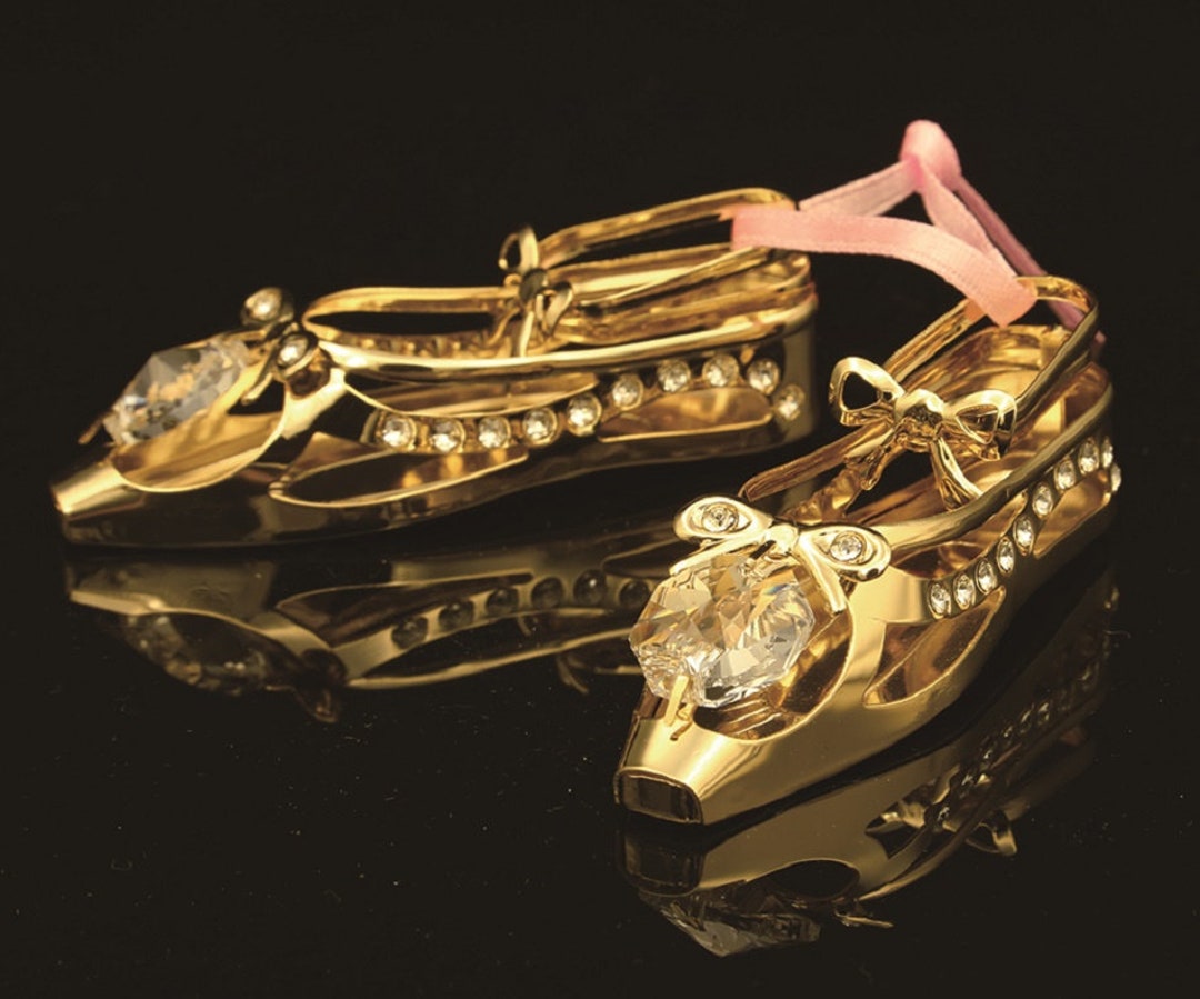 Handmade 24K Gold Plated Ballet Ballerina Shoes Hand Decorated W ...