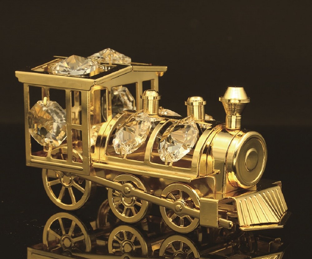 Handmade Gold Silver Plated Locomotive Train Hand Decorated Swarovski ...