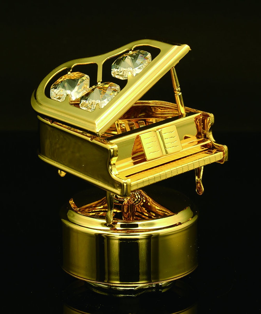 Handmade 24k Gold Plated Mechanical Music Box Decorated W/ Swarovski ...