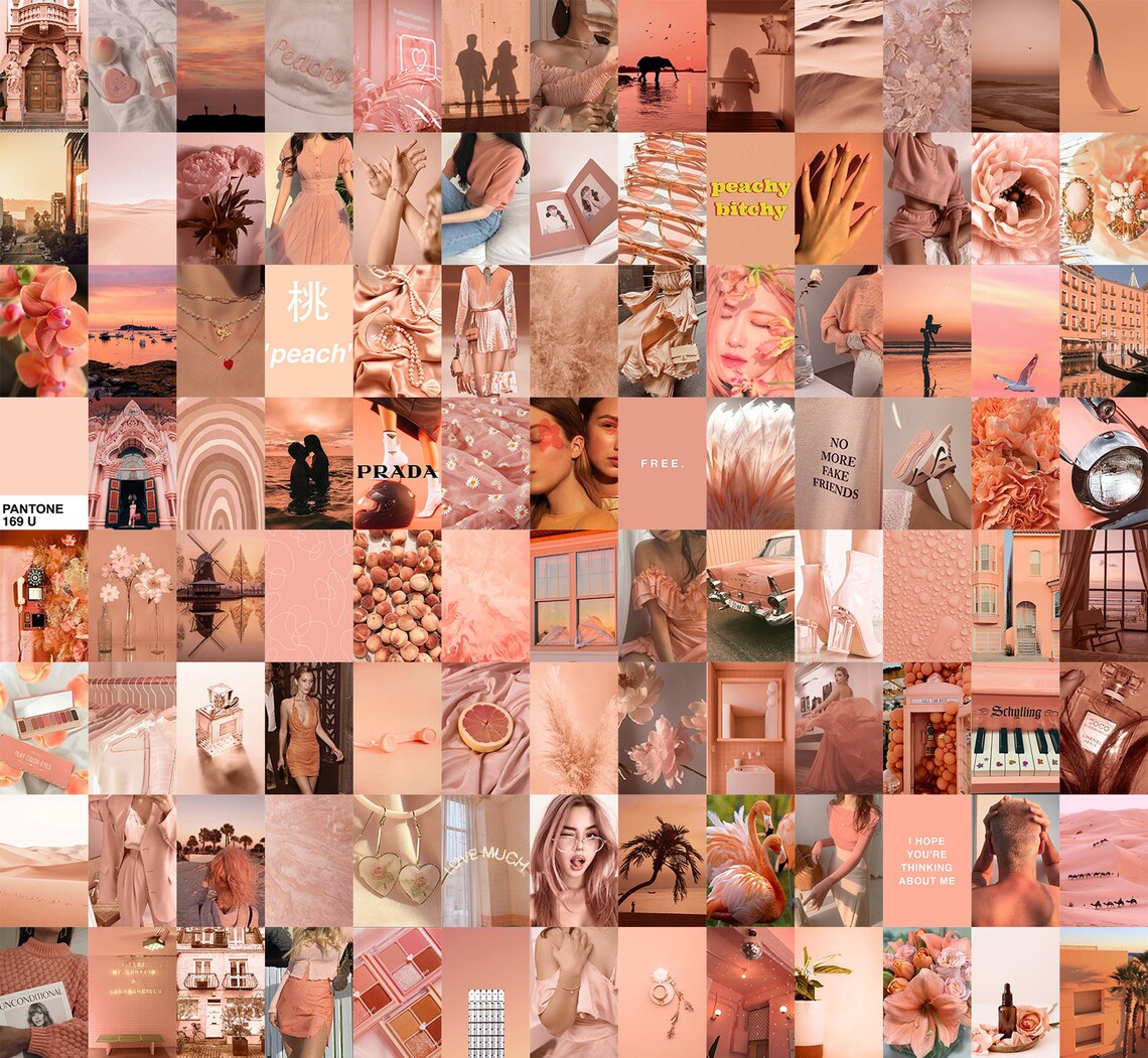 100 Pcs Peach Wall Collage Kit Peach Aesthetic Collage Peach Etsy
