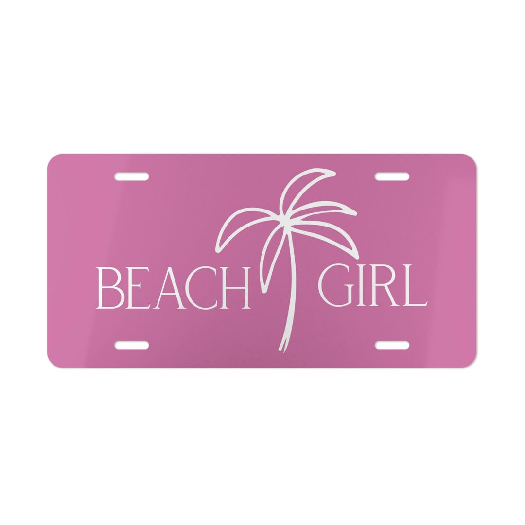 Beach Girl Palm Tree Vanity License Plate Pink Beach Themed Car ...