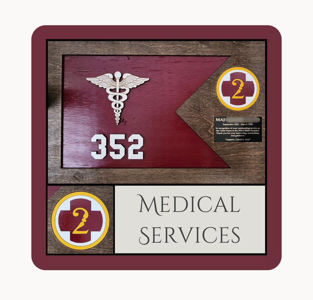 Medical Custom Wood Guidon Plaque With Sublimated Color Crest & Brass ...