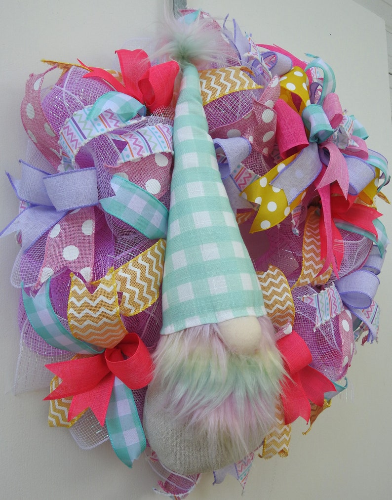 Spring Gnome Wreath Gnome Front Door Decor Easter Gnome - Etsy
