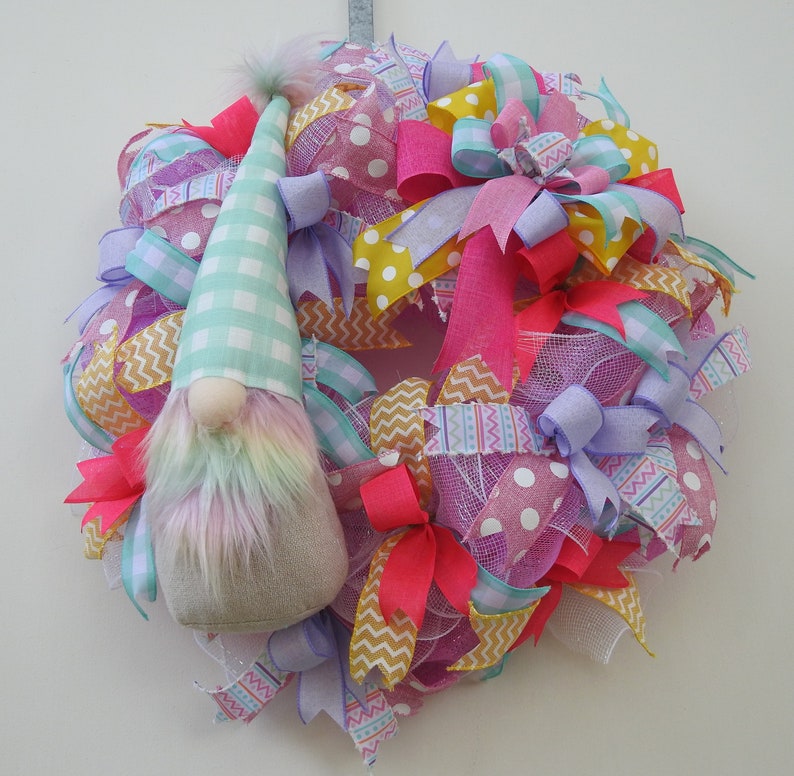 Spring Gnome Wreath Gnome Front Door Decor Easter Gnome - Etsy