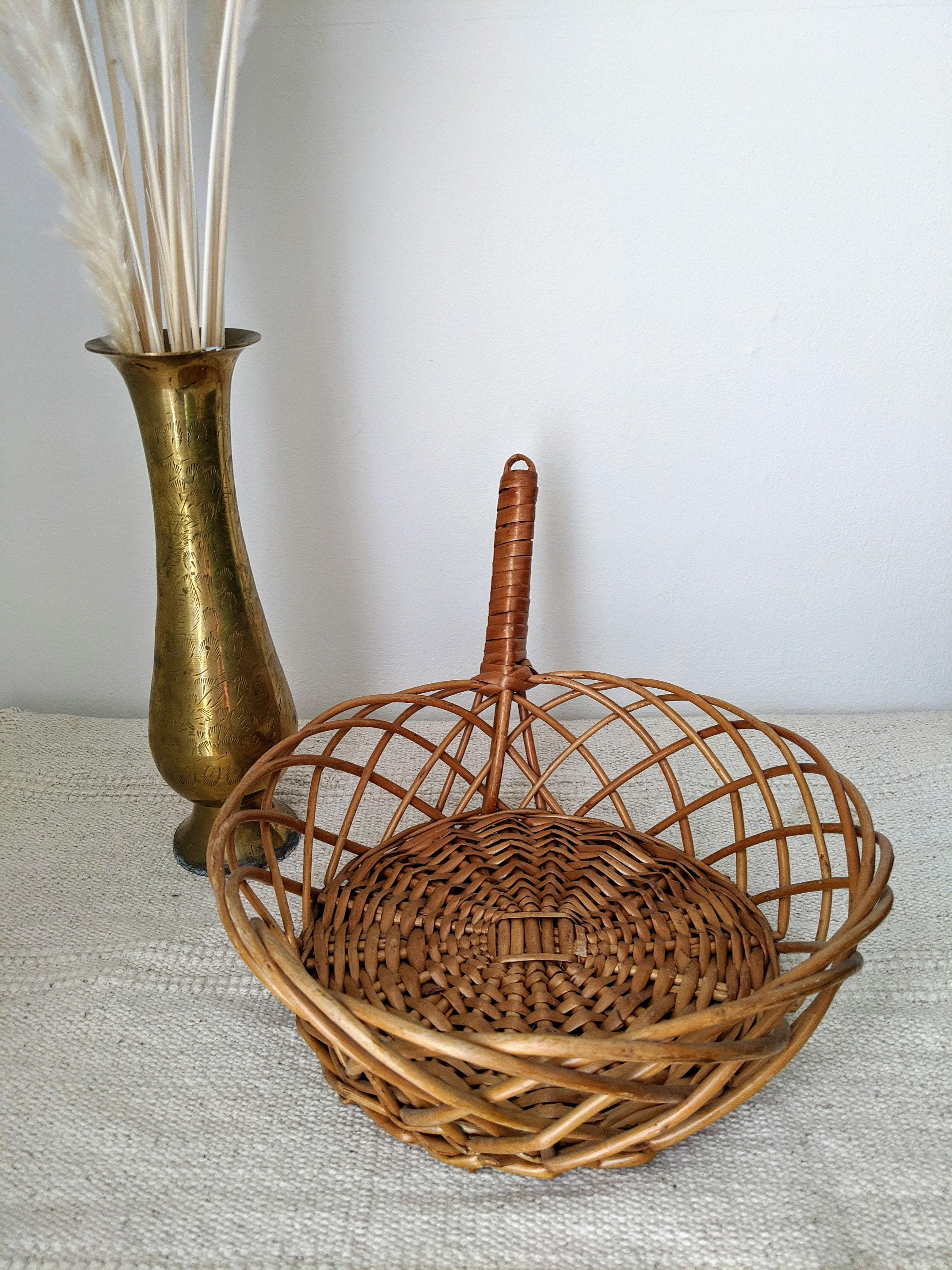 A Vintage Wicker Basket With Handle Bohemian Retro Eco Living | Etsy
