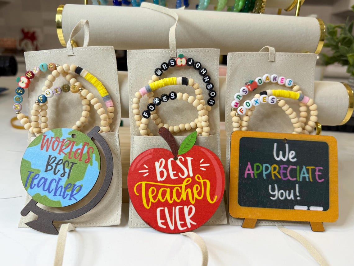PERSONALIZED SET, Wood Teacher Bracelet, Back to School Teacher ...