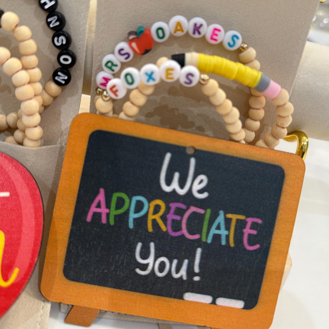 PERSONALIZED SET, Wood Teacher Bracelet, Back to School Teacher ...