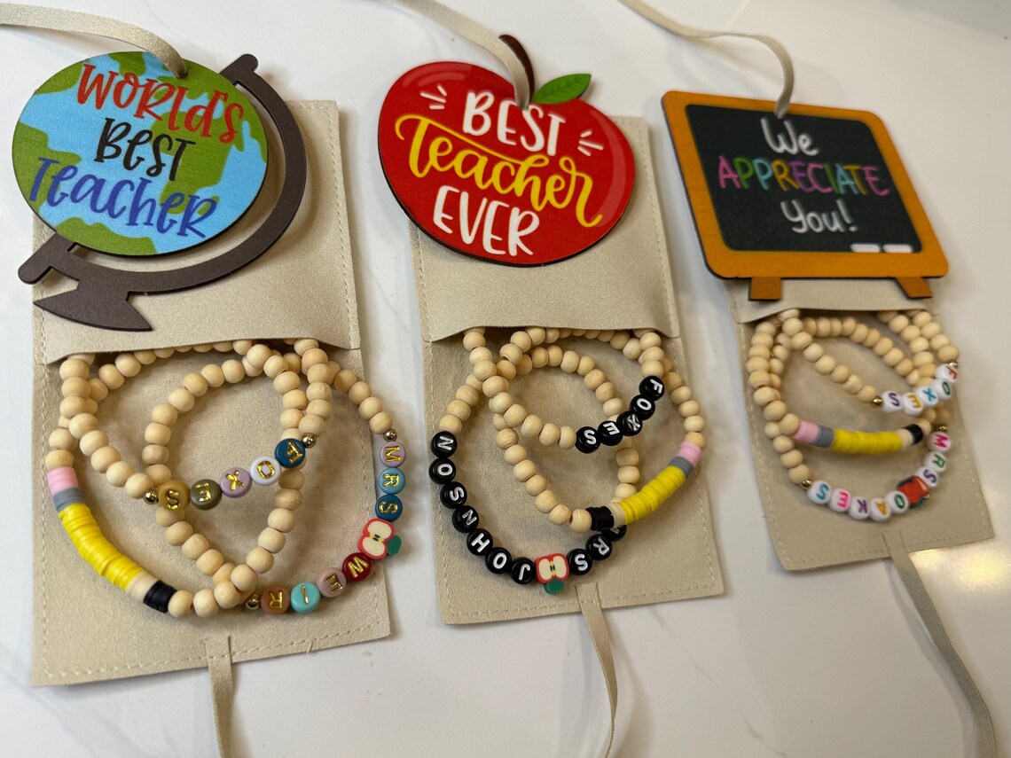 PERSONALIZED SET, Wood Teacher Bracelet, Back to School Teacher ...