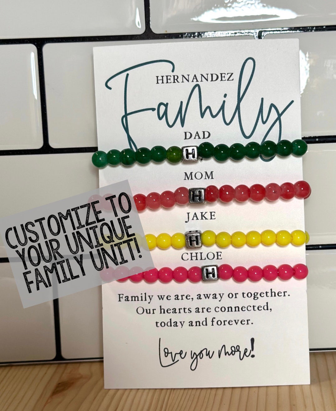 Personalized Family Matching Bracelet Set: Beaded Initial Charm - Etsy