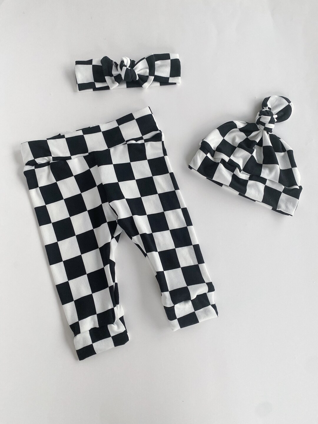 Black & White Checkered Baby Boy Girl Legging Hat Headband Bow Gift ...