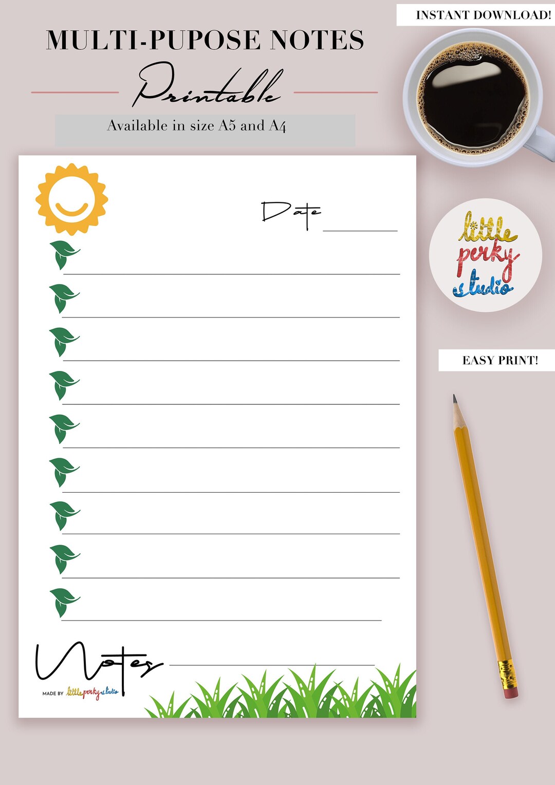 Notes PRINTABLE Planner Inserts, Printable Notes Pages A5, A4, Lined ...