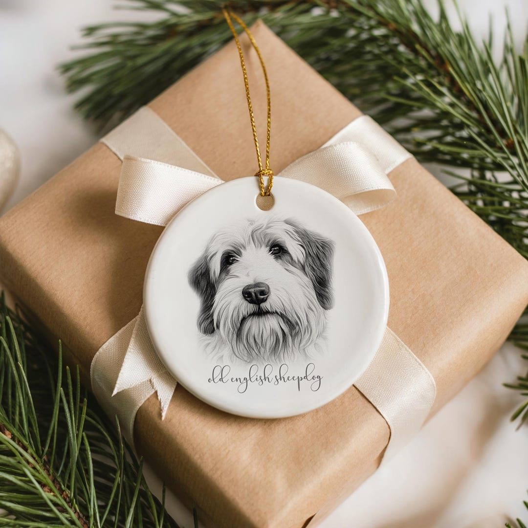 Personalised Old English Sheepdog Christmas Bauble, Dog Breed Ceramic ...