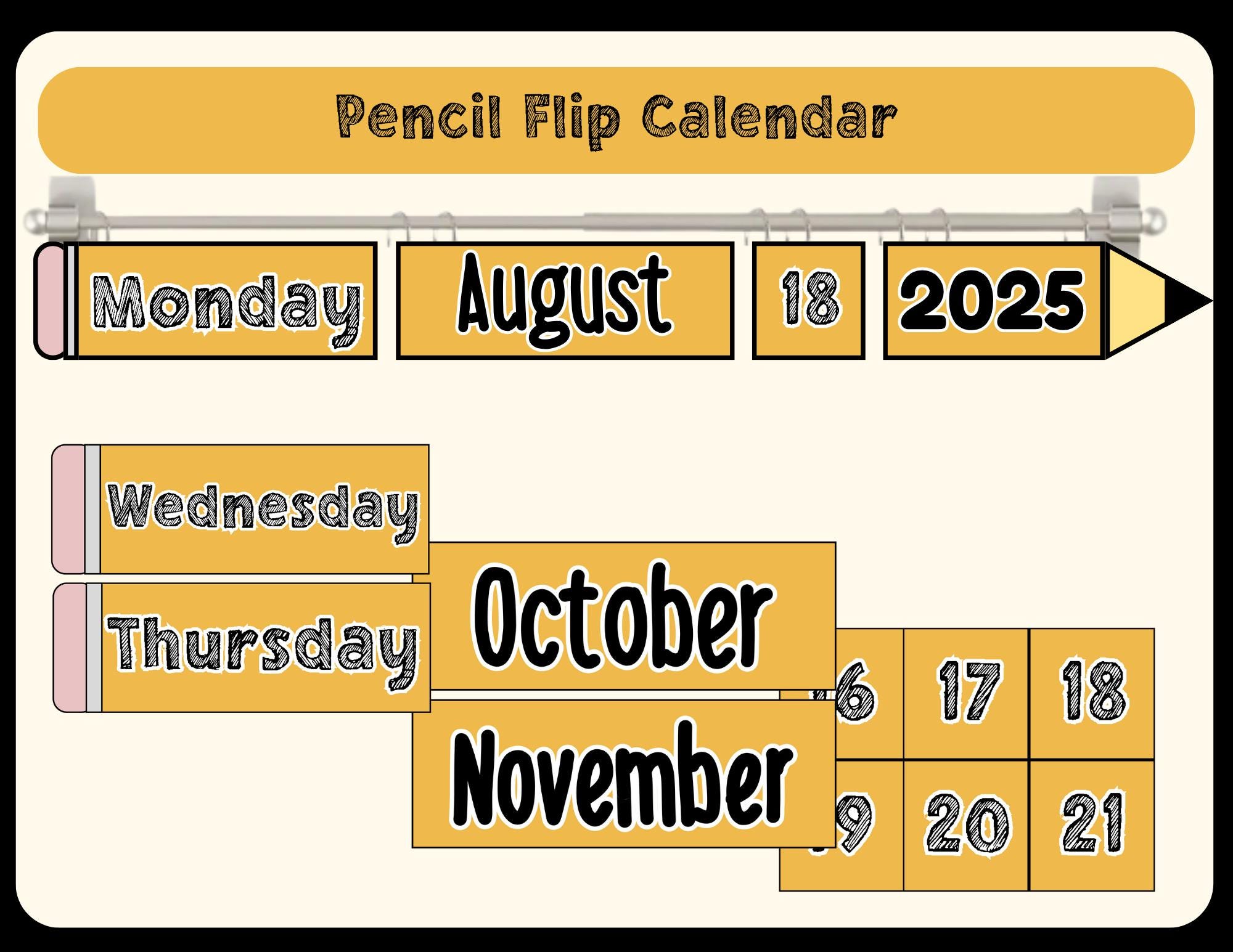 Pencil Flip Calendar for Classroom, Classroom Decor, Classroom Calendar ...