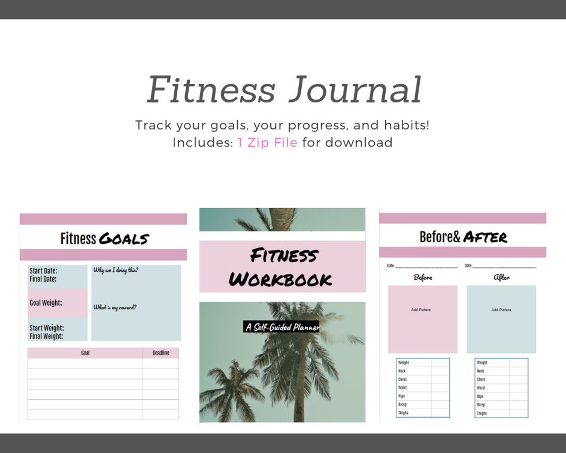 Printable Fitness and Workout Planner, Zip File, PDF - Etsy