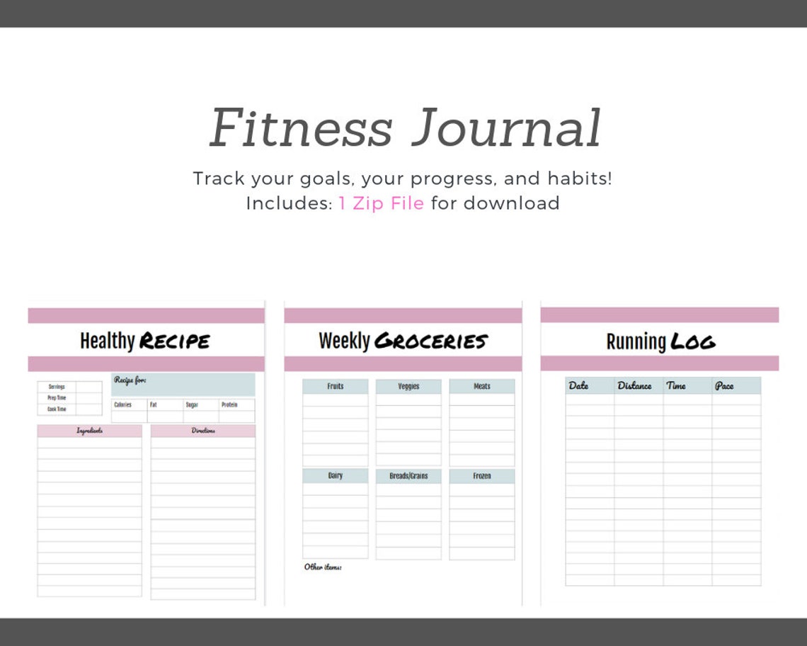 Printable Fitness and Workout Planner, Zip File, PDF - Etsy