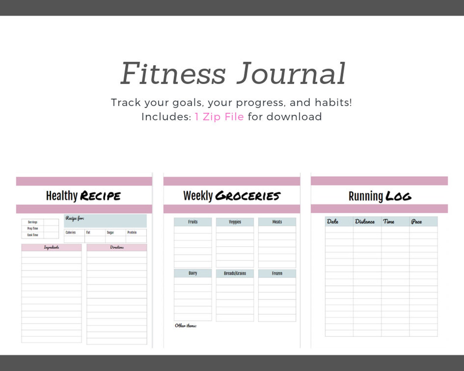 Printable Fitness and Workout Planner, Zip File, PDF - Etsy