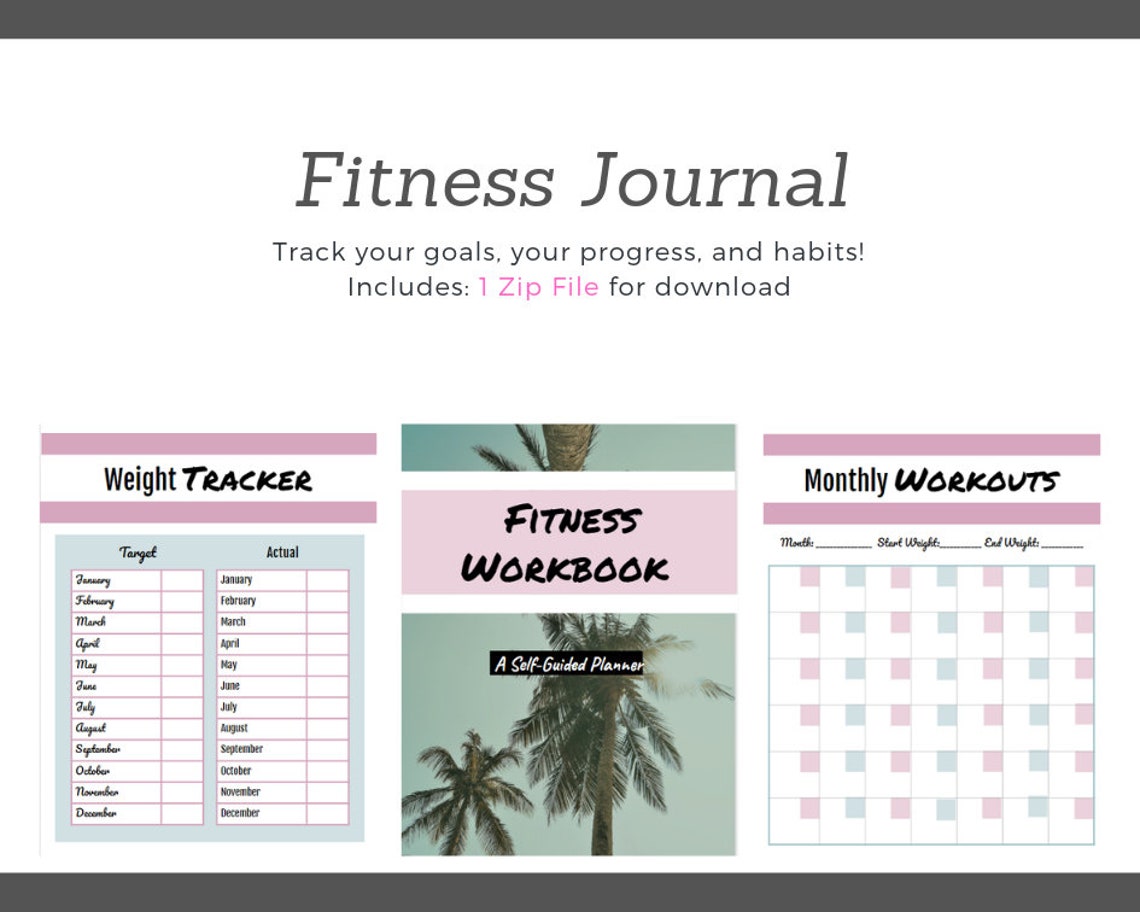 Printable Fitness and Workout Planner, Zip File, PDF - Etsy