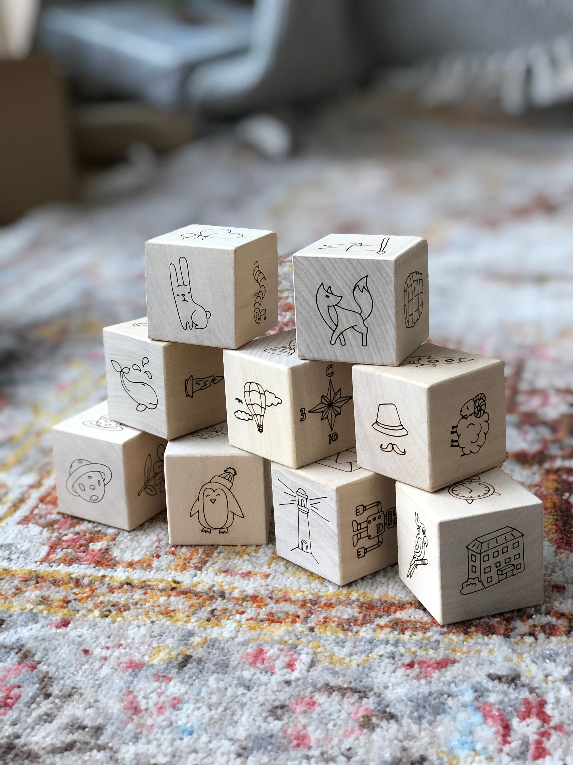 Story Telling Wooden Cubes Wooden Blocks Montessori | Etsy