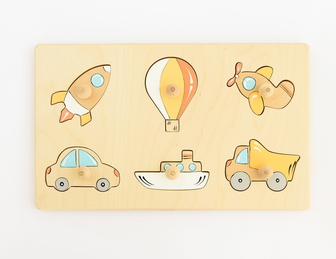 Hand Painted Transport Puzzle Montessori Shape Puzzle - Etsy