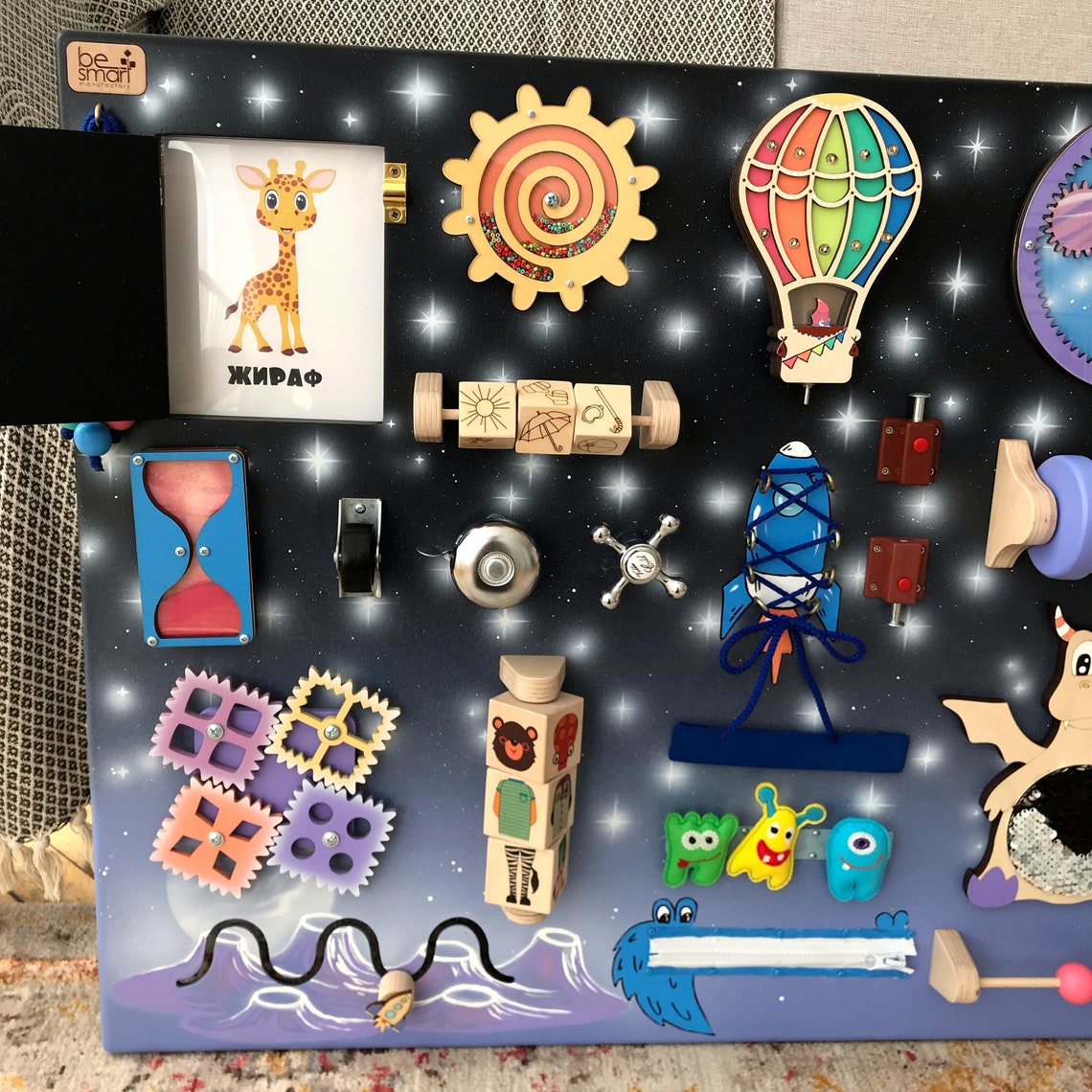 Toddler Busy Board With Space Theme 60x70 Cm Bright Sensory - Etsy