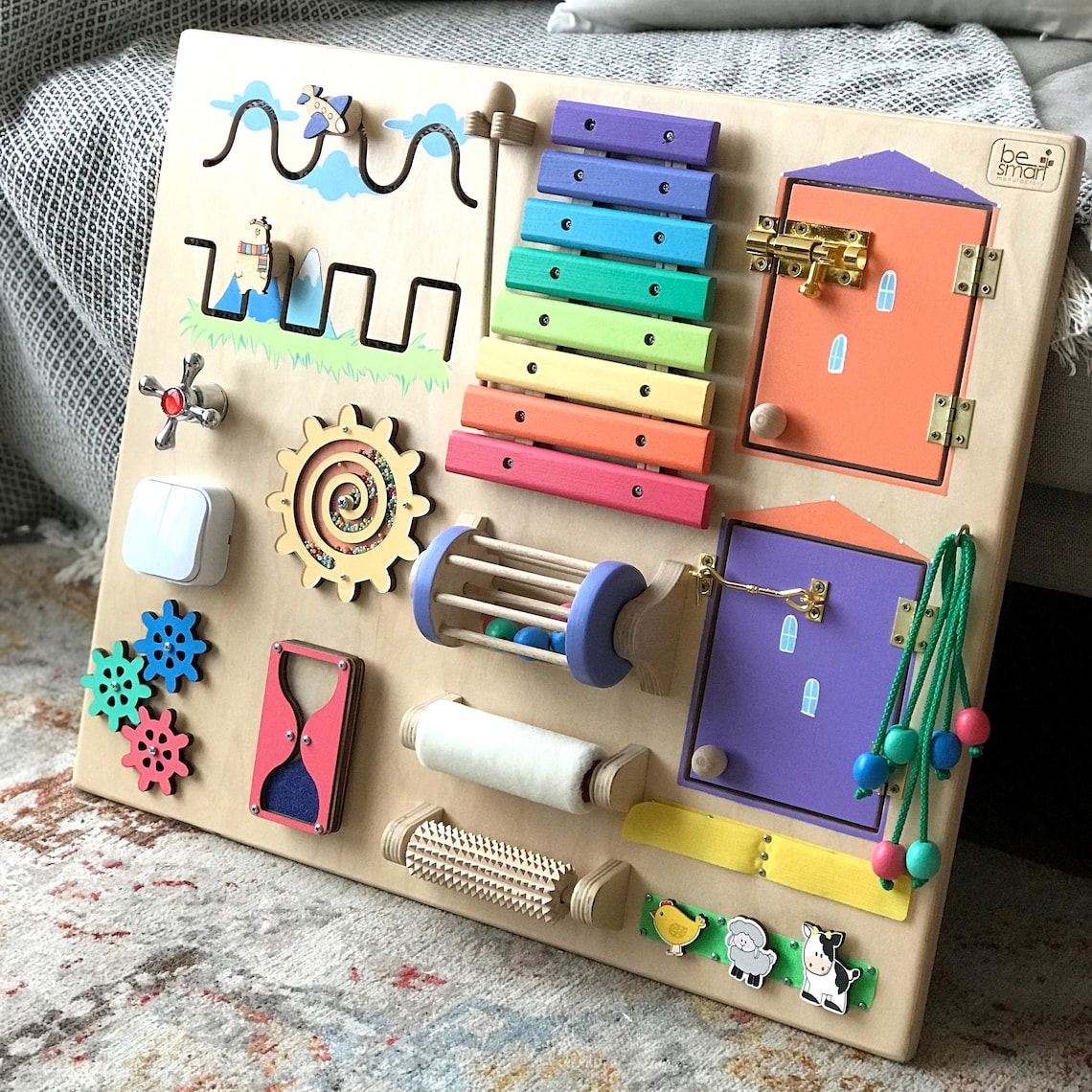 Toddler Eco Friendly Busy Board of Natural Wooden Color - Etsy