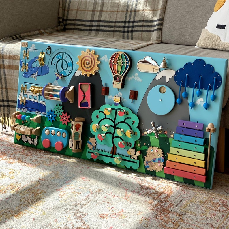 Large Busy Board for Toddler With Green Fields and Grey - Etsy