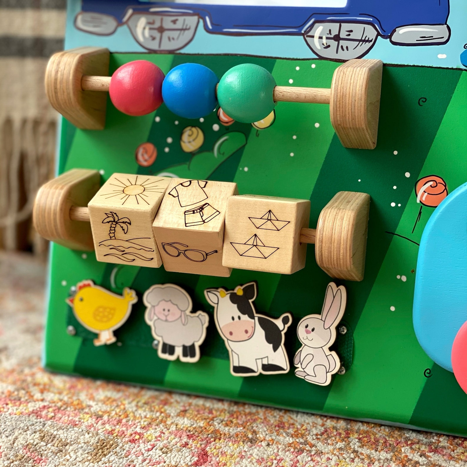 Large Busy Board for Toddler With Green Fields and Grey - Etsy