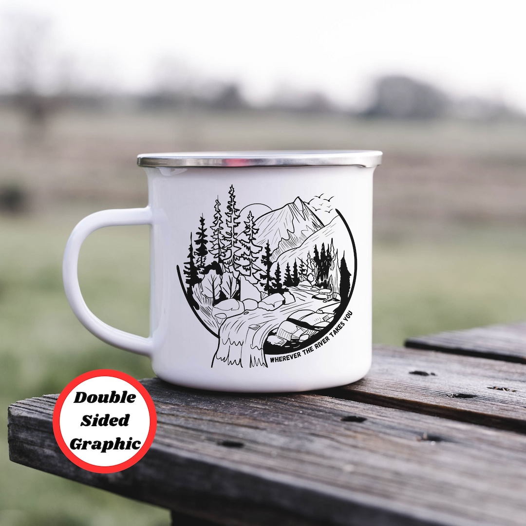 Adventure River Enamel Mug Outdoors, Backpacking Hiker Wildlife ...
