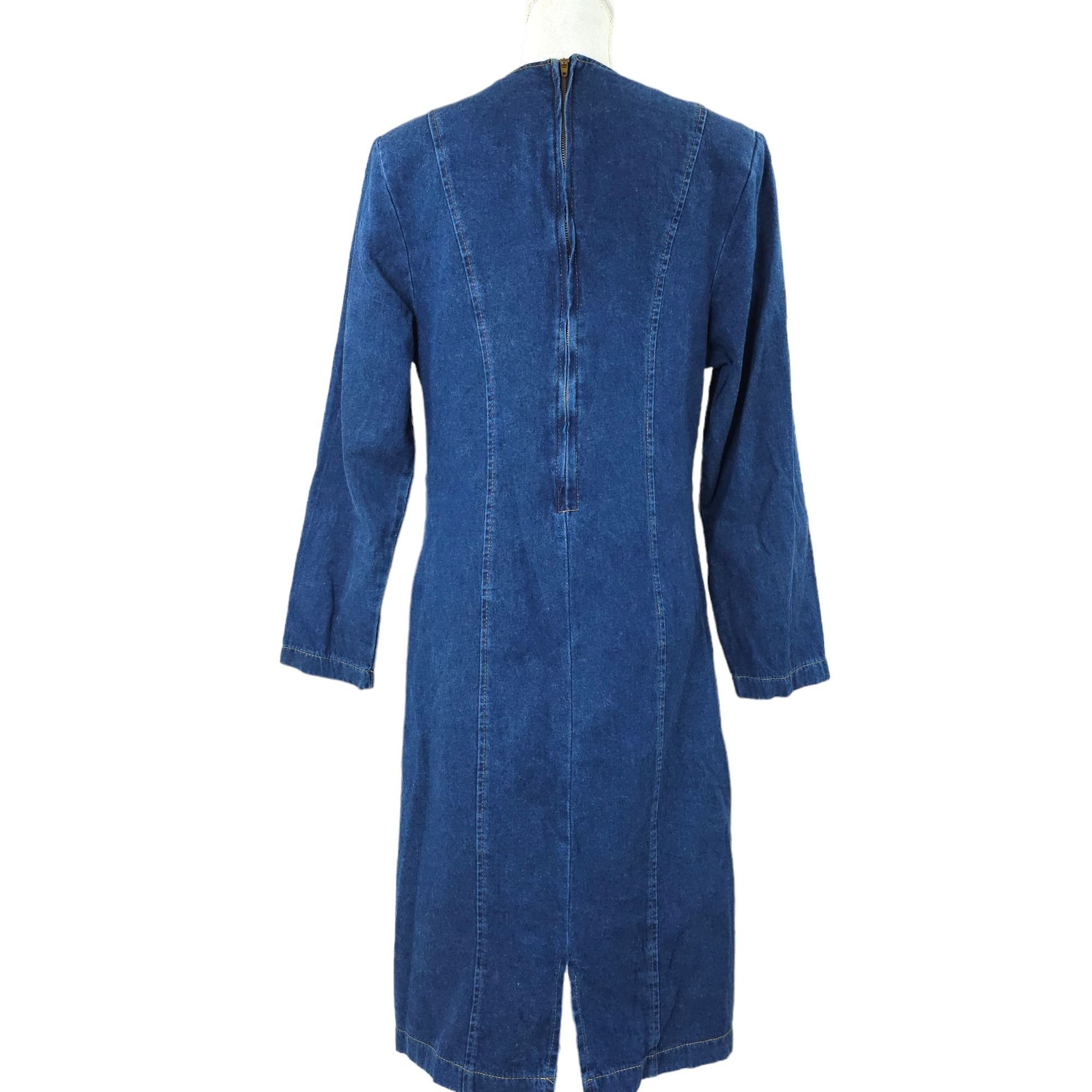 Vintage Denim Dress Modest READ SIZE 13/14 Long Sleeve Y2K 80s 90s Dark ...